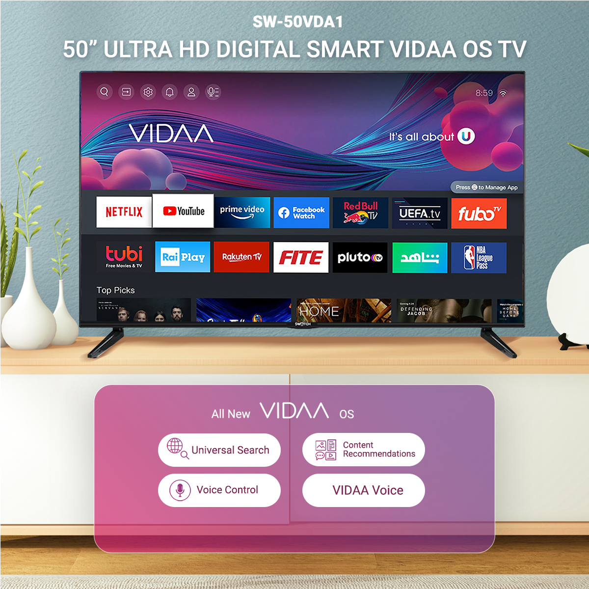 Switch TV - 50" ULTRA HD Digital Vidaa OS Smart LED TV